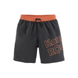 Badeshorts Kangaroos "Adams Kids", Jungen, Gr. 146/152, N-Gr, orange (schwarz, orange), Microfaser, Polyester, unifarben mit Farbeinsatz, Badehosen Badeshorts, im Colorblocking-Design, Topseller