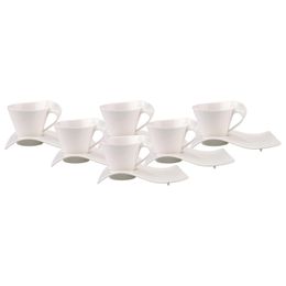 Villeroy & Boch Tasse VILLEROY & BOCH "Caf&eacute; au lait Tasse mit Unterteller NewWave Caff&egrave; 260 ml 6er Set wei&szlig;", wei&szlig;, Porzellan, Trinkgef&auml;&szlig;e, Tasse