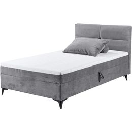 Boxbett ED EXCITING DESIGN "Andon", grau (dunkelgrau), B:121cm L:210cm, 92% Polyester, 8% Nylon, Komplettbetten, Boxbett, mit Bettkasten, integrierter Topper, universell aufbaubar
