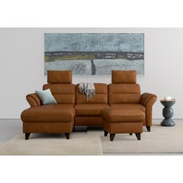 Sit & More Ecksofa SIT & MORE "Mellum L-Form", braun (haselnuss), B:250cm H:87cm T:163cm, 100% Polyester, Sofas, Ecksofa, Federkern, wahlweise mit Bettfunktion, Bettkasten und Armteilfunktion