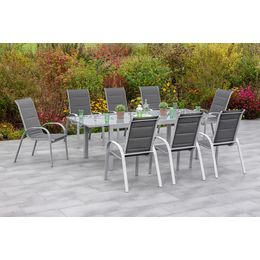 Garten-Essgruppe Merxx "Amalfi di lusso", grau (grafit, grau), B:56,5cm H:104cm T:77cm, Aluminium, Polyester, Sitzm&ouml;bel-Sets, Garten-Essgruppe, 6 Sessel mit Tisch