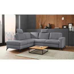 Ecksofa Home Affaire "Lolland L-Form", blau (blaugrau), B:249cm H:88cm T:212cm, Struktur impr&auml;gniert - feucht abwischbar (100% Polyester);Struktur Flausch (90% Polyester, 10% Polyamid);Luxus-Microfaser ALTARA NUBUCK (100% Polyester), Sofas, Ecksofa, Wahlweise mit Bettfunktion und Stauraum, auch mit abwischbarem Bezug
