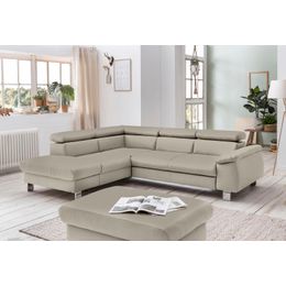 Ecksofa COTTA "Komaris L-Form, B: 249 cm", grau, B:249cm H:72cm T:100cm, Microfaser PRIMABELLE (100% Polyester);Kunstleder SOFTLUX;Feinstruktur (100% Polyester);Kunstleder SOFTLUX/Struktur (100% Polyester);NaturLEDER, Sofas, Ecksofa, mit Kopfteilverstellung, optional Bettfunktion, Bettkasten & Licht