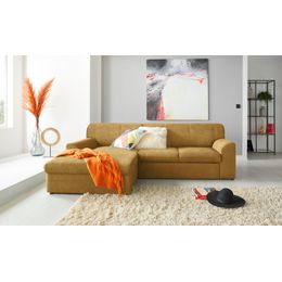 Ecksofa DOMO collection "Topper, elegant und zeitlos, kompaktes Stellma&szlig; 245/155cm, L-Form", gelb (senf), B:245cm H:78cm T:155cm, Sofas, Ecksofa, mit Recamiere, wahlweise mit Schlaffunktion