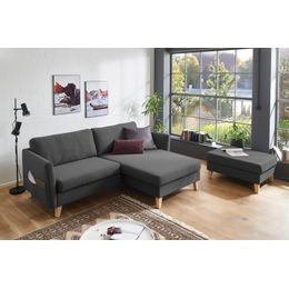 Ecksofa "Mailo L-Form", grau (anthrazit), B:204cm, ATLANTIC HOME COLLECTION, Sofas, Ecksofa, mit Seitentaschen, Recamiere beidseitig montierbar, Massivholzf&uuml;&szlig;e