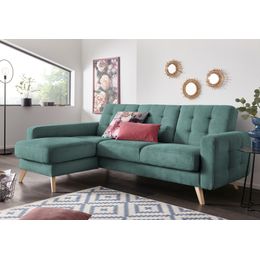 Ecksofa exxpo - SOFA FASHION "Nappa, kompakt und komfortabel, bequem, zeitloses Design, L-Form", blau (aqua), B:222cm H:87cm T:156cm, Samtvelours (100% Polyester);Webvelours (100% Polyester), Sofas, Ecksofa, tolle Detailverarbeitung, inkl. Bettfunktion und Bettkasten