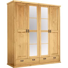 Kleiderschrank OTTO HOME "Madrid", beige (gelaugt, ge&ouml;lt), B:164cm H:190cm T:59cm, Schr&auml;nke, Kleiderschrank, aus massiver Kiefer, in 3 Breiten mit Spiegelt&uuml;ren