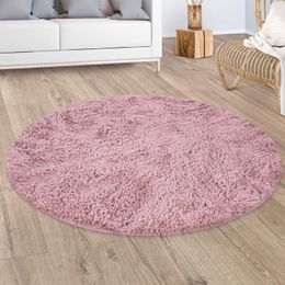Hochflor-Teppich Paco Home "Silky 591", rosa, H:37mm &Oslash;:80cm, Polyester, Teppiche, Hochflor-Teppich, Uni Farben, besonders weich und kuschelig