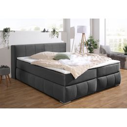 Boxspringbett Home Affaire "Chelles", grau (schiefer), B:207cm L:245cm, Samtoptik (100% Polyester);Bezug der Spiegelfl&auml;che Matratzendrell aus 100% Polyester;Struktur fein 100% Polyester), Komplettbetten, Boxspringbett, inkl. Topper,, in XXL- &Uuml;berl&auml;nge 220 cm, Unterbox mit feine W&ouml;lbung