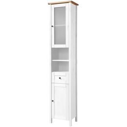 Hochschrank Welltime "Sylt", wei&szlig;, honig, B:40cm H:190cm T:30,5cm, Massivholz, Schr&auml;nke, Hochschrank, Badm&ouml;bel im Landhaus-Stil, Breite 40 cm, aus Massivholz