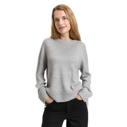 Rundhalspullover Tom Tailor, Damen, Gr. M, medium silber grau melange, Strick, Obermaterial: 47% Polyester, 47% Viskose, 6% Polyamid, meliert, regular fit normal, Rundhals, Rippb&uuml;ndchen, Pullover Rundhalspullover, mit Rippb&uuml;ndchen