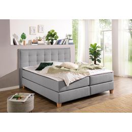 Boxspringbett Home Affaire, grau, B:180cm L:209cm, Komplettbetten, Boxspringbett, inklusive Komfortschaum-Topper