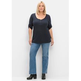 Bootcut-Jeans sheego, Damen, Gr. 42, Normalgr&ouml;&szlig;en, blau (blau denim), 96% Baumwolle, 4% Elasthan, unifarben, lang, Jeans Bootcut-Jeans