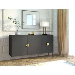Kommode Home Affaire "BELLOT Sideboard mit 2 Schubladen und 2 T&uuml;ren, B/T/H: 213/40/87,6 cm", schwarzer graphit, B:160cm H:87,6cm T:40cm, Holzwerkstoff, Sideboards, Kommode, Schubkastenkommode mit Metallgriffen und viel Stauraum