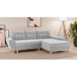 Ecksofa Home Affaire "Ahrdorf mit Bettfunktion und Bettkasten, Ma&szlig;e: B/H/T 268/86/175 cm", grau (hellgrau), B:268cm H:86cm T:175cm, 100% Polyester, Sofas, Ecksofa, L-Form mit 3 R&uuml;ckenkissen und moderne gerundete Armlehnen