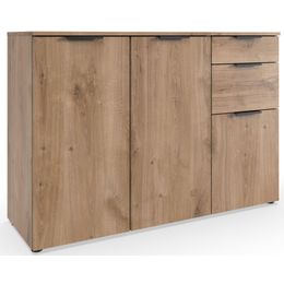 Kombikommode wimex "Level by fresh to go", braun (plankeneiche nachbildung), B:122cm H:84cm T:41cm, Holzwerkstoff, Sideboards, Kombikommode, 3-t&uuml;rig mit 2 Schubladen, soft-close Funktion, 122 cm breit, 84cm hoch