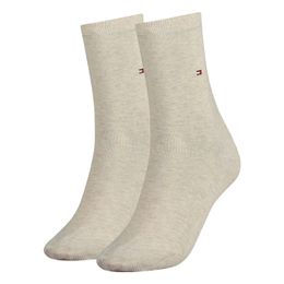 Socken Tommy Hilfiger "TH WOMEN SOCK CASUAL 2P", Damen, Gr. 35-38, beige (light beige melange), Baumwollmischung, Elasthan, Polyamid, meliert, unifarben, elastisch, Socken Socken, mit flacher Zehennaht