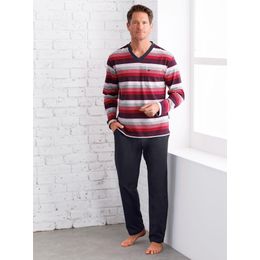 Schlafanzug Hajo, Herren, Gr. 60/62, bunt (marine, rot, geringelt), 62% Baumwolle, 38% Polyester, Homewear-Sets Schlafanzug