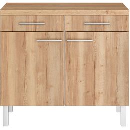 Unterschrank Optifit, braun (wildeiche, wildeiche, wildeiche), B:100cm H:90cm T:60cm, Holzwerkstoff, Schr&auml;nke, Unterschrank, Breite 100 cm, 2 T&uuml;ren, 2 Schubk&auml;sten