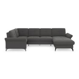 Wohnlandschaft Home Affaire "Calando U-Form", grau, B:326cm H:91cm T:188cm, 90% Polyester 10% Polyamid, Sofas, Wohnlandschaft, wahlweise mit Bettfunktion, Bettkasten und Armteilfunktion