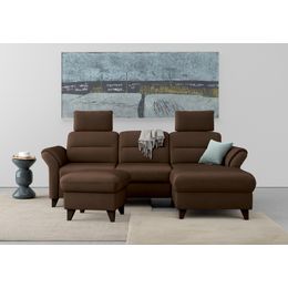 Sit & More Ecksofa SIT & MORE "Mellum L-Form", braun (dunkelbraun), B:250cm H:87cm T:163cm, 100% Polyester, Sofas, Ecksofa, Federkern, wahlweise mit Bettfunktion, Bettkasten und Armteilfunktion