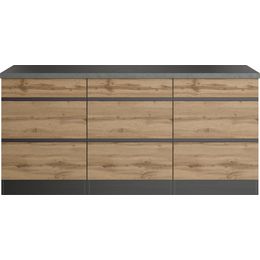 Unterschrank KOCHSTATION "KS-Riesa", braun (wotaneiche), B:180cm H:86cm T:60cm, Holzwerkstoff, Schr&auml;nke, Unterschrank, Breite 180 cm, MDF-Fronten