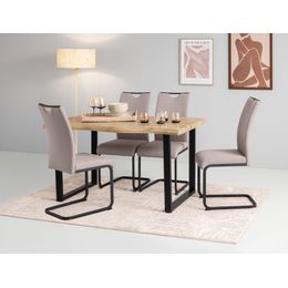 Essgruppe Hela "GISELLE Esszimmer, Essgruppe, Sitzgruppe TOPSELLER", braun (wildeiche, schlamm, schlamm, schwarz), Sitzm&ouml;bel-Sets, Essgruppe, Esstisch U-Gestell Metall, Tischplatte mit Baumkante, OTTOs Choice