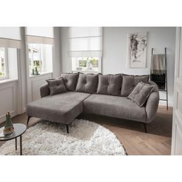 Ecksofa Home Affaire "Baggio Stellma&szlig;e 277/162 cm, modern & elegant, hoher Fu&szlig;", grau, braun, B:277cm T:162cm, 100% Polyester, Sofas, Ecksofa, L-Form, schwarze Metallf&uuml;&szlig;e