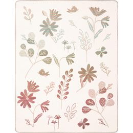 Babydecke Biederlack "Babydecke Wild Flowers", beige (natur, rot), B:75cm L:100cm, Baumwolle, Polyacryl, Polyester, Wohndecken, Babydecke, 75 x 100, mit Zierstich