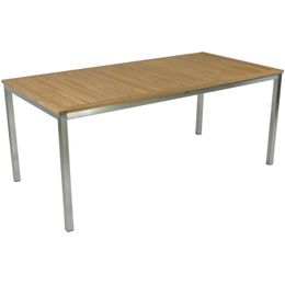 Gartentisch Garden Pleasure "DENVER", braun (braun, silber, braun), B:90cm H:75cm T:180cm, Edelstahl 304 geb&uuml;rstet, Teak FSC 100%, Tische, Gartentisch, aus Massivholz
