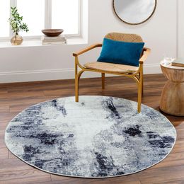 Teppich LIVABLISS "HELSINKI", blau, H:11mm &Oslash;:160cm, Kunstfaser, Teppiche, Teppich, Designerteppich in Marmor Optik, Kurzflor Wohnzimmerteppich/L&auml;ufer