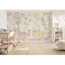 Kindertapete Komar "Disney Tinker Bell Infant", beige (beige,gelb,rosa), B:400m H:250m, Vlies, Tapeten, Kindertapete
