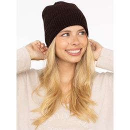 Beanie Zwillingsherz, Damen, schwarz, Strick, Obermaterial: 100% Kaschmir, unifarben, M&uuml;tzen Beanie, Feinripp, breiter Umschlag, Wolle