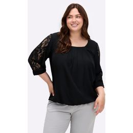 Longbluse sheego by Joe Browns, Damen, Gr. 44, schwarz, 100% Polyester, Spitze:100% Polyamid, unifarben, Rundhals, Blusen Longbluse
