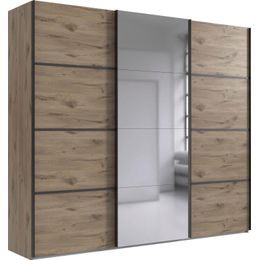 Schwebet&uuml;renschrank wimex "Jork Kleiderschrank mit Spiegel, schwarze Metallgriffe", braun (viking, oak, nachbildung, abgesetzt graphit), B:270cm H:208cm T:65cm, Holzwerkstoff, Schr&auml;nke, Schwebet&uuml;renschrank, Schrank in verschiedenen Gr&ouml;&szlig;en und Innenausstattungsvarianten