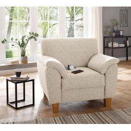 Sessel Home Affaire "Alta", beige (natur), B:101cm H:87cm T:88cm, Struktur ( 100% Polyester);Struktur fein ( 100% Polyester);Luxus-Microfaser (100% Polyester), Sessel, Sessel, mit Federkern und Kontrastnaht, F&uuml;&szlig;e Buche eichefarben