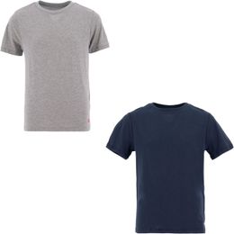 T-Shirt LEVI'S KIDS "2PK CREW NECK TEE", Jungen, Gr. M (140/146), blau (marineblau), Jersey, Graumeliert (Obermaterial): 60% Baumwolle, 40% Polyester. Obermaterial: 100% Baumwolle, Basic, Rundhals, Shirts T-Shirt, for BOYS