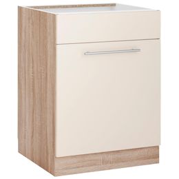 Wiho-K&uuml;chen Sp&uuml;lenschrank WIHO K&Uuml;CHEN "Flexi2", beige (front: magnolia, korpus: sonoma eiche), B:60cm H:85cm T:57cm, Schr&auml;nke, Sp&uuml;lenschrank, Breite 60 cm