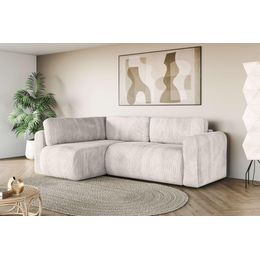 Ecksofa OTTO HOME "Zacharia wahlweise Schlafsofa mit Bettkasten, B/T/H 250/166/86 cm", beige (creme), B:250cm H:86cm T:166cm, 100% Polyester, Sofas, Ecksofa, L-Form mit Wellenunterfederung, Ottomane rechts oder links bestellbar