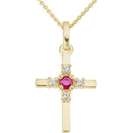 Kettenanh&auml;nger Firetti "Schmuck Geschenk Gold 333 Halsschmuck Anh&auml;nger Kreuz", gold (gelbgoldfarben, rot, rot), Schmuckanh&auml;nger, Damen, 0,03 P2 = erkennbare Einschl&uuml;sse, Diamanten Gelbgold 333, 0,57 g, Diamanten, Gelbgold 333, Kettenanh&auml;nger, mit Brillanten - mit Rubin