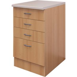 Unterschrank Flex-Well "Nano", braun (buche nachbildung), B:50cm H:85cm T:60cm, Holzwerkstoff, Schr&auml;nke, Unterschrank, (B x H x T) 50 x 85/86 x 60 cm, mit praktischen Schubk&auml;sten