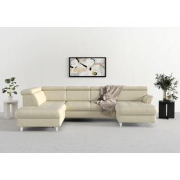 Sit & More Wohnlandschaft SIT & MORE "Marano U-Form", beige (creme), B:304cm T:216cm, 98% Polyester, 2% Polyamid, Sofas, Wohnlandschaft, inklusive Kopfteilverstellung, wahlweise mit Bettfunktion, Bettkasten