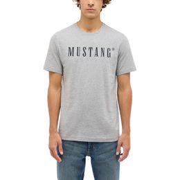Kurzarmshirt Mustang "Herren Style Austin", Herren, Gr. M, grau (grau meliert), Jersey, 100% Baumwolle, Rundhals, Shirts Kurzarmshirt