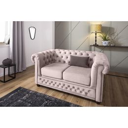 Chesterfield-Sofa Home Affaire "New Castle", rosa (flamingo), B:148cm H:72cm T:86cm, Sofas, Chesterfield-Sofa, mit hochwertiger Knopfheftung in Chesterfield-Design, B/T/H: 148/86/72
