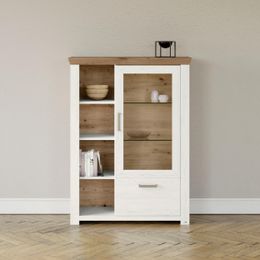 Highboard "York", wei&szlig; (wei&szlig;, eiche), B:105cm H:143cm T:42cm, MDF, SET ONE BY Musterring, Sideboards, Highboard, Typ 13 und 14, mit Glast&uuml;r und Schubkasten, 3 Farbvarianten, B 105 cm