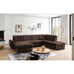 Wohnlandschaft exxpo - SOFA FASHION "Durango, aufwendige Sitz- und R&uuml;ckenverarbeitung, bequem, U-Form", braun, B:340cm H:92cm T:248cm, Sofas, Wohnlandschaft, inkl. Kopfteilverstellung, wahlweise mit Bettfunktion und Bettkasten