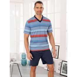Schlafanzug, Herren, Gr. 48/50, bunt (marine, rot, gestreift), 100% Baumwolle, Homewear-Sets Schlafanzug