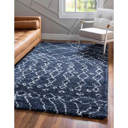 Hochflor-Teppich "Temara Shag, LAGERR&Auml;UMUNG", blau (marineblau, elfenbeinfarben), B:122cm H:51mm L:183cm, Polypropylen (PP), MyFlair M&Ouml;BEL & ACCESSOIRES, Teppiche, Hochflor-Teppich, gewebt, Scandi Design, ideal im Wohnzimmer & Schlafzimmer