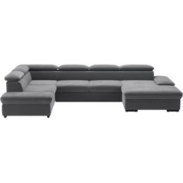 Sit & More Wohnlandschaft SIT & MORE "Alcudia U-Form", grau, B:349cm H:73cm T:226cm, 98% Polyester, 2% Polyamid, Sofas, Wohnlandschaft, wahlweise mit Bettfunktion