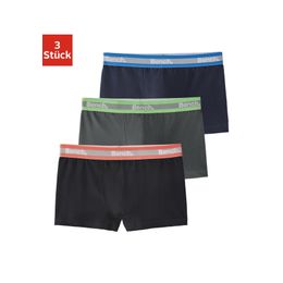 Boxer Bench. "Boxershorts f&uuml;r Jungen", Jungen, Gr. 134/140, 3 Stk., schwarz (schwarz, grau, navy), Jersey, Obermaterial: 95% Baumwolle, 5% Elasthan, unifarben, Unterhosen Boxer, unifarben mit neon B&uuml;ndchen